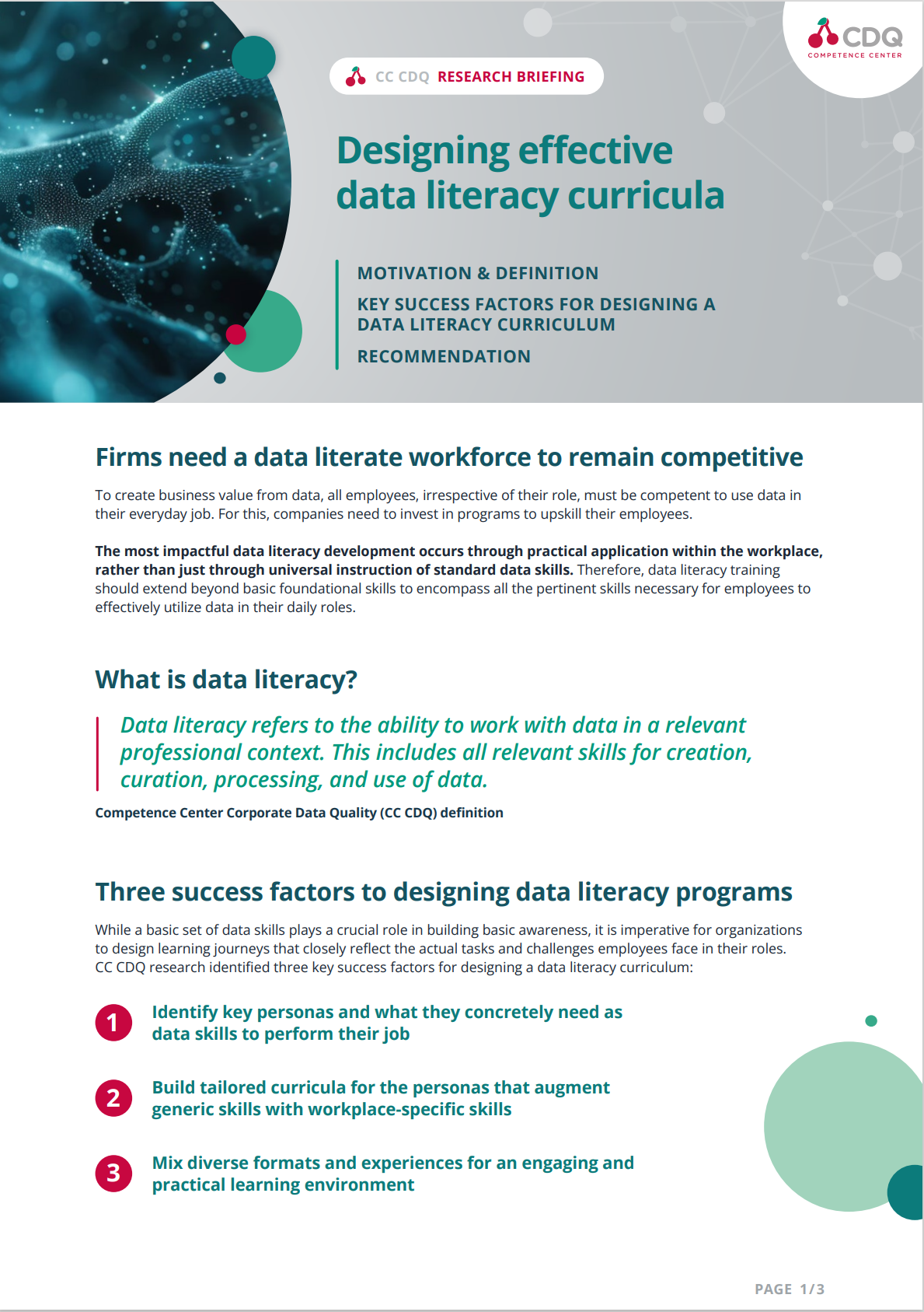 CC CDQ Research Briefing Data Literacy | CDQ